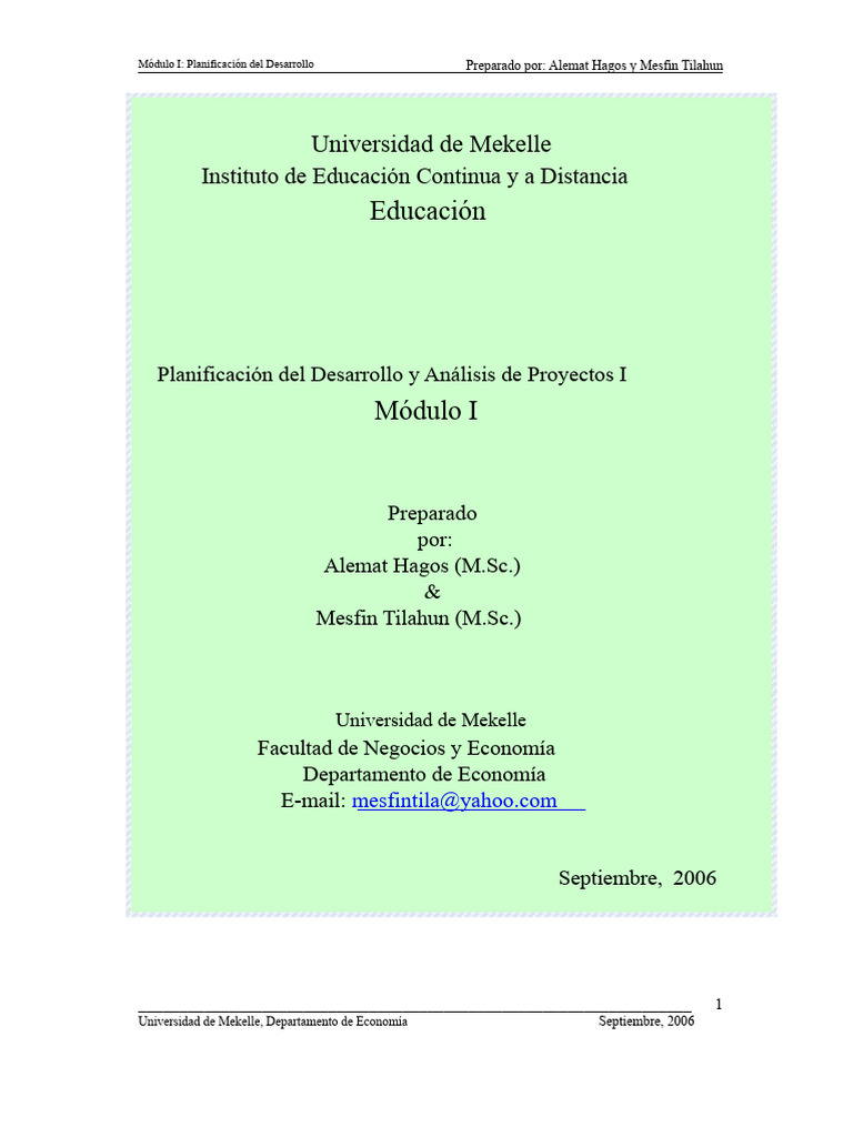 Planificación del Desarrollo y Análisis de Proyectos I Módulo I | PDF ...