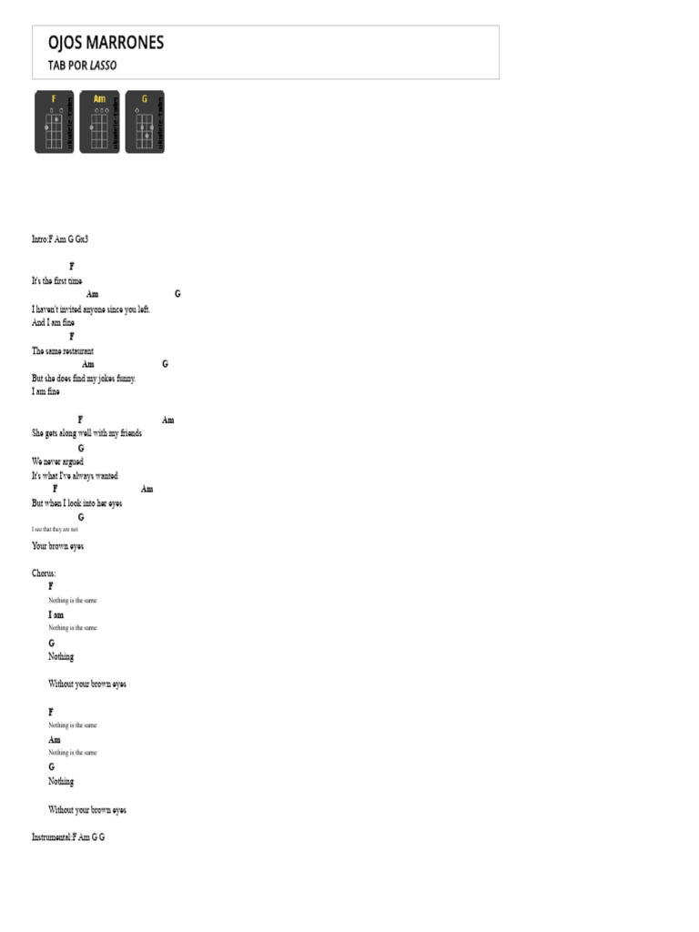 Brown Eyes Tab by Lasso - Ukulele Tabs | PDF