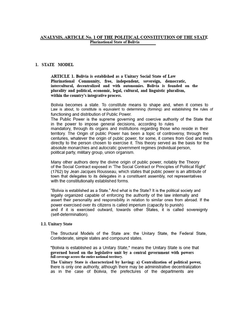 Analysis of Article 1 of The Political Constitution of The State | PDF ...