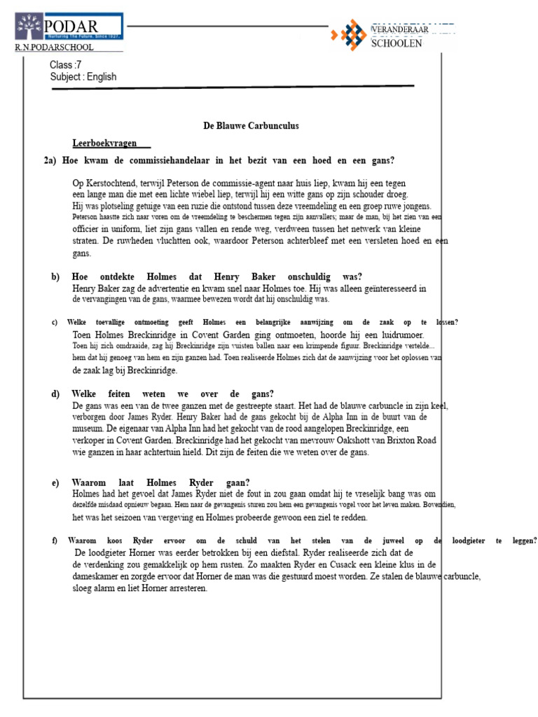Graden 7 Proza De Blauwe Carbuncle.pdf | PDF