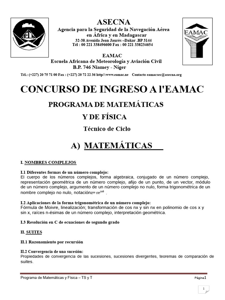 Programa Matemáticas Física TECN | PDF | Número complejo | Integral