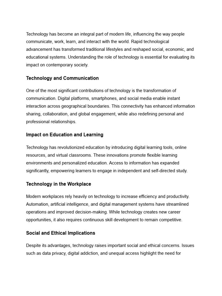 The Role of Technology in Shaping Modern Life | PDF