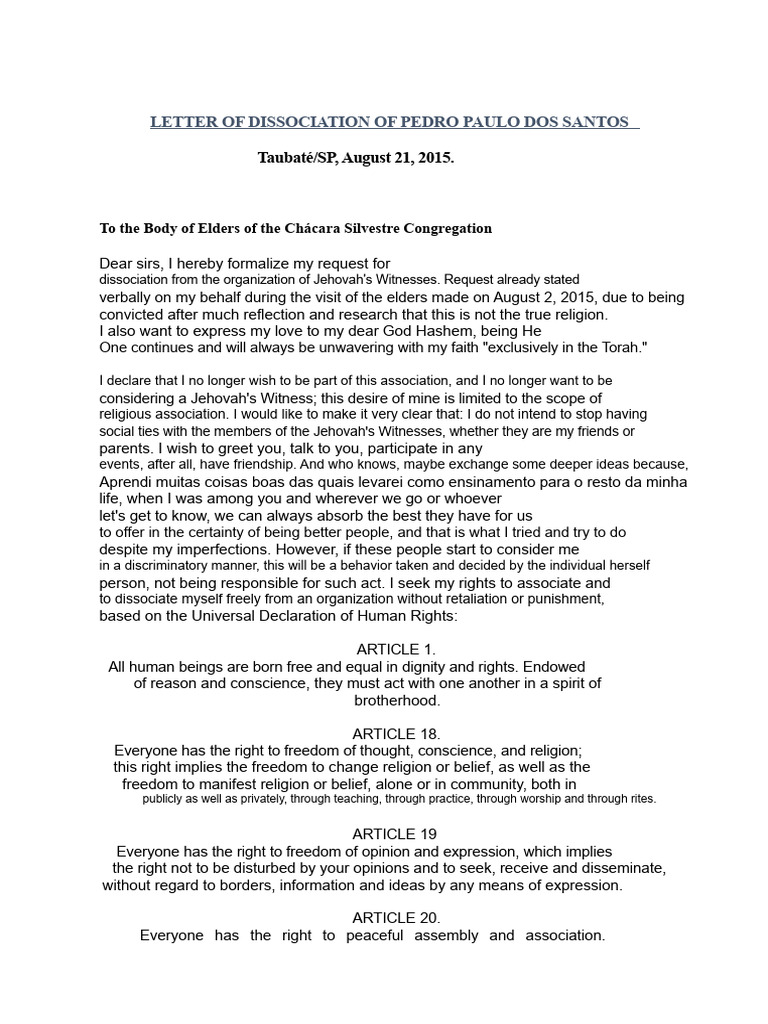 Dissociation Letter of Pedro Paulo Dos Santos | PDF | Knowledge ...