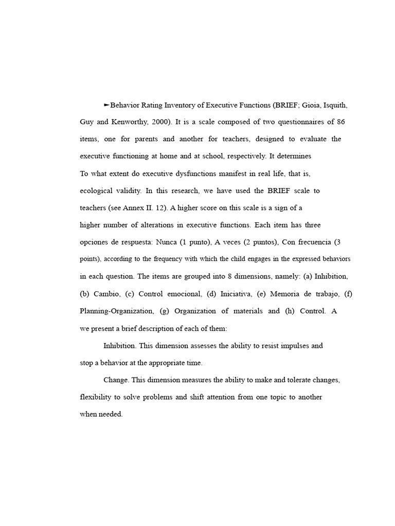 BRIEF Scale for Executive Functioning Assessment | PDF | Attention ...