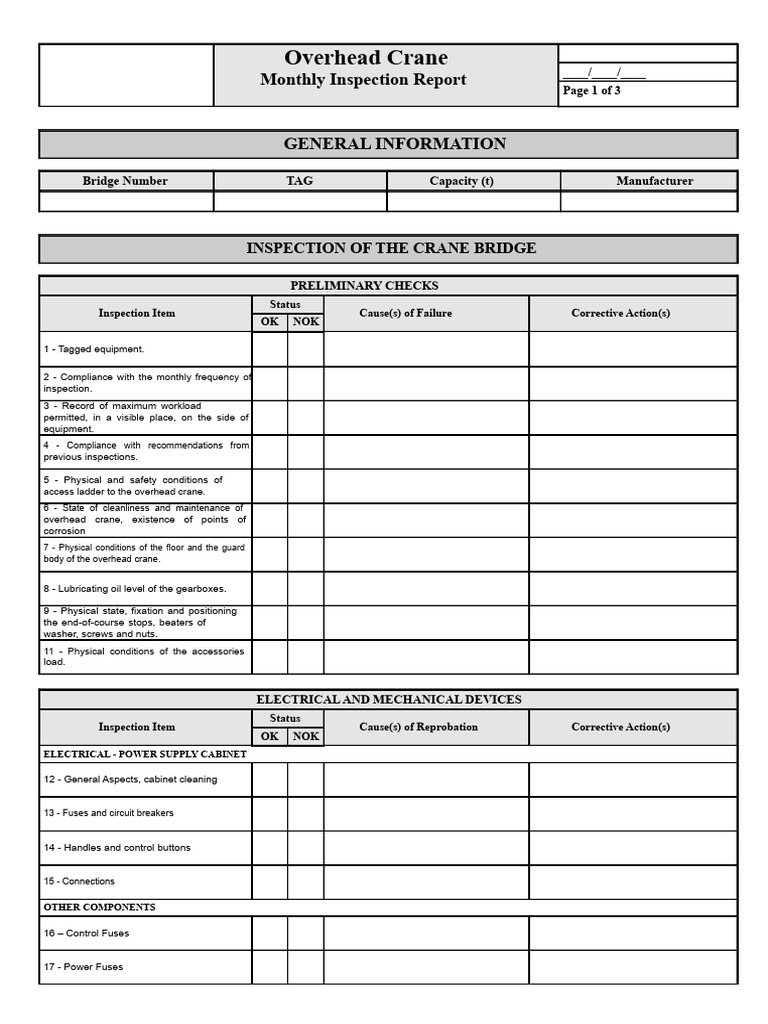 Overhead Cranes - Inspection Report On Overhead Cranes Rev2 | PDF ...