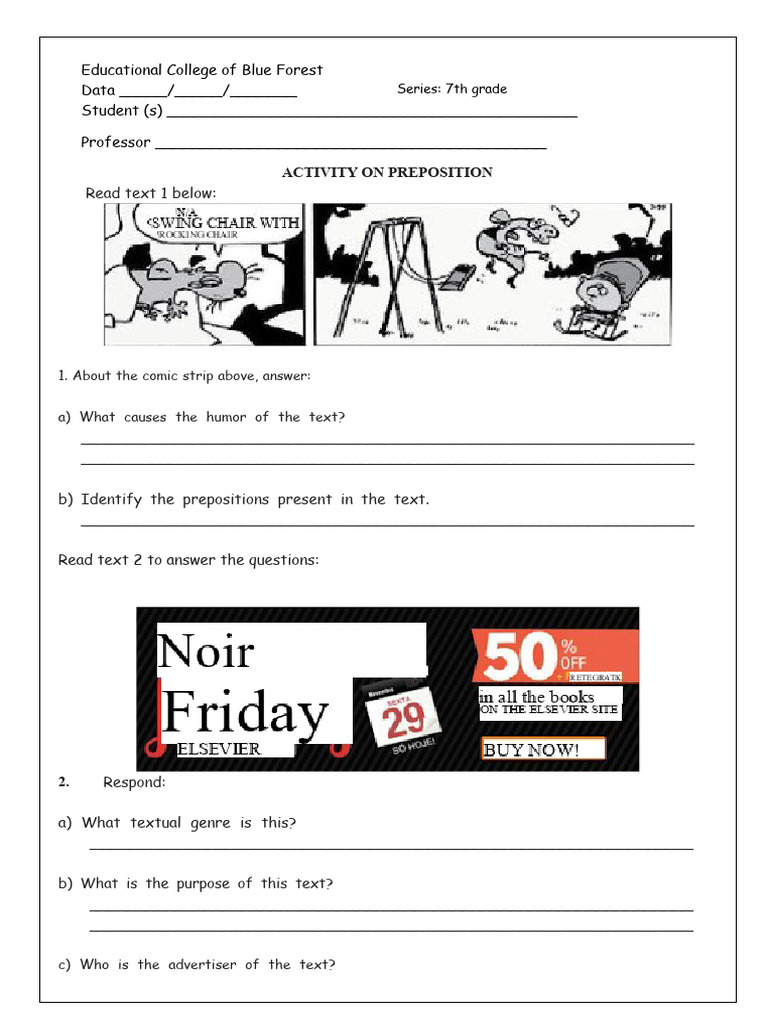 Activity Preposition 7th Grade | PDF