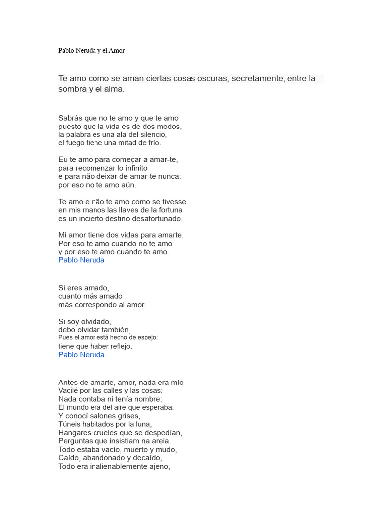 Poemas de Amor de Pablo Neruda | PDF