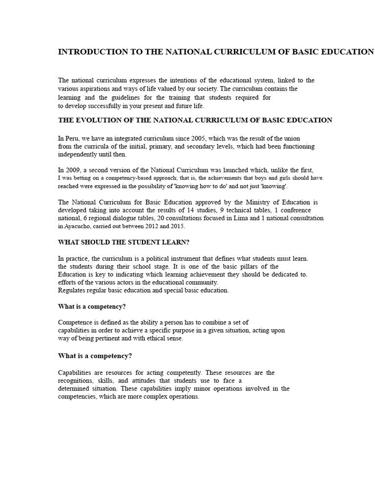 National Curriculum of Basic Education Overview | PDF