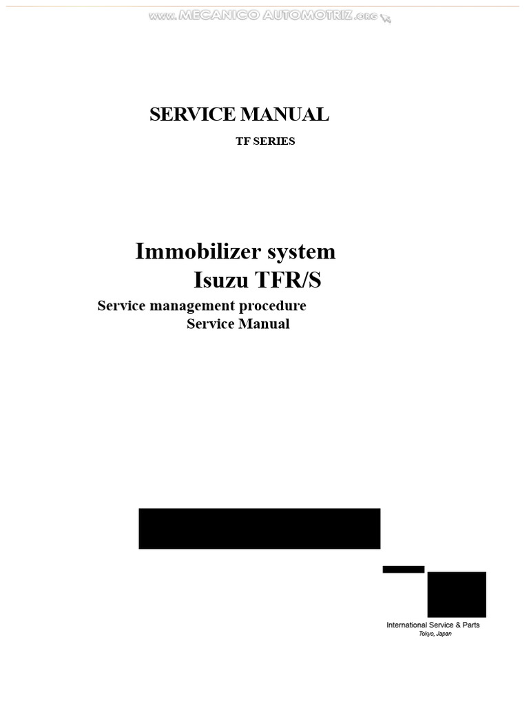 Isuzu TFR Immobilizer System Manual: Electrical Equipment Programming ...