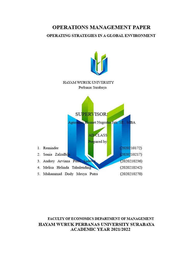 Operations Management Paper "Operational Strategy in the Global ...