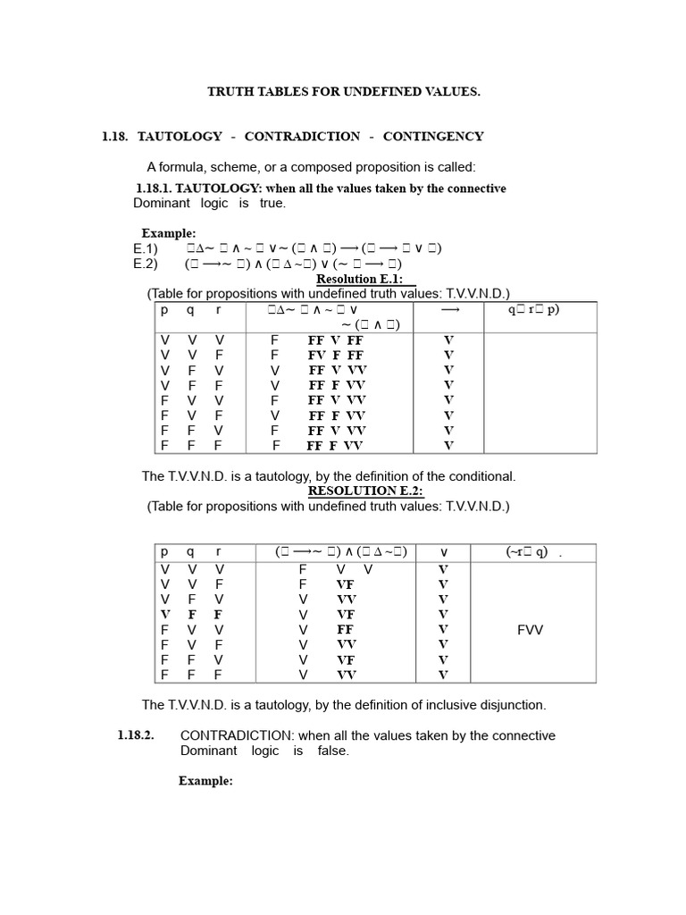 Truth Tables: Tautology, Contradiction, Contingency | PDF ...