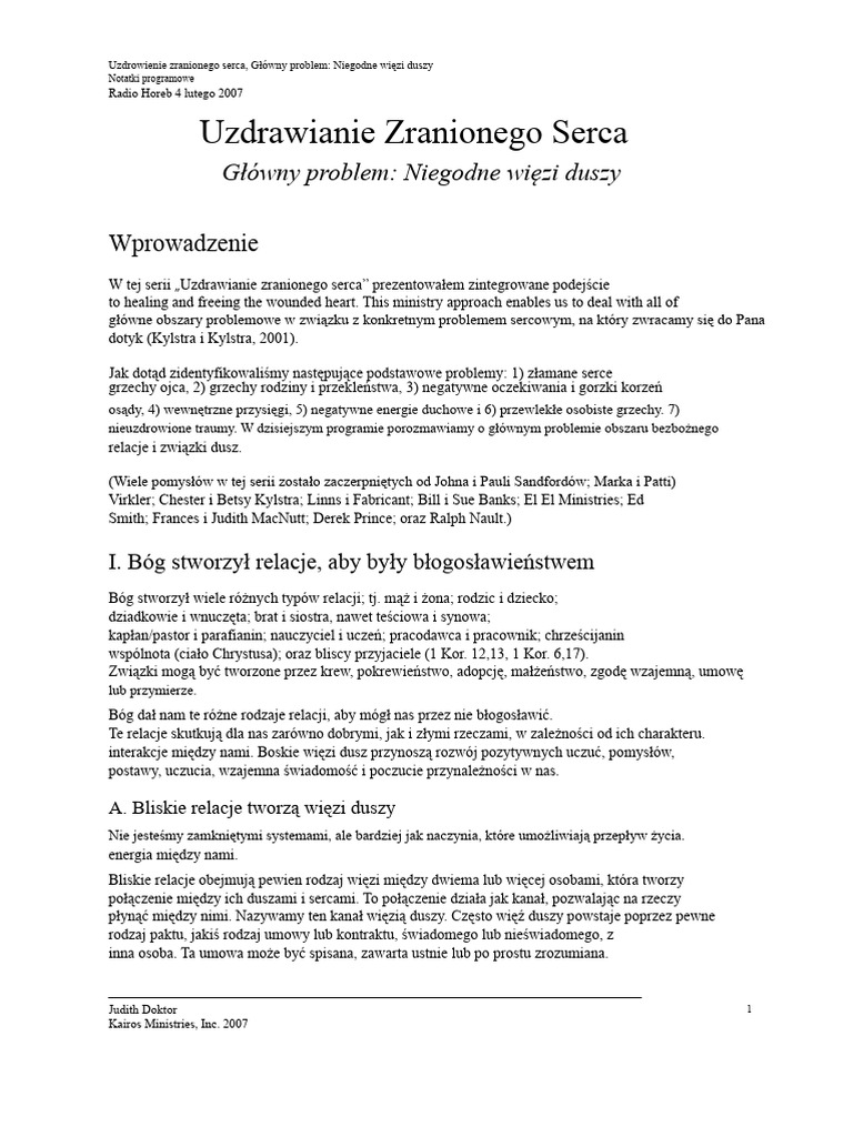 Uzdrawianie Złamanych Serc Część VIII Nieczyste Więzi Duszy | PDF