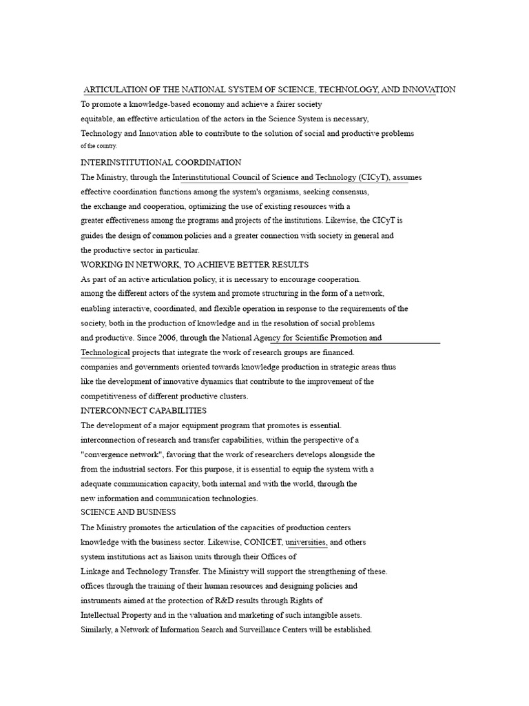 Articulation of the Productive System of Science and Technology | PDF ...