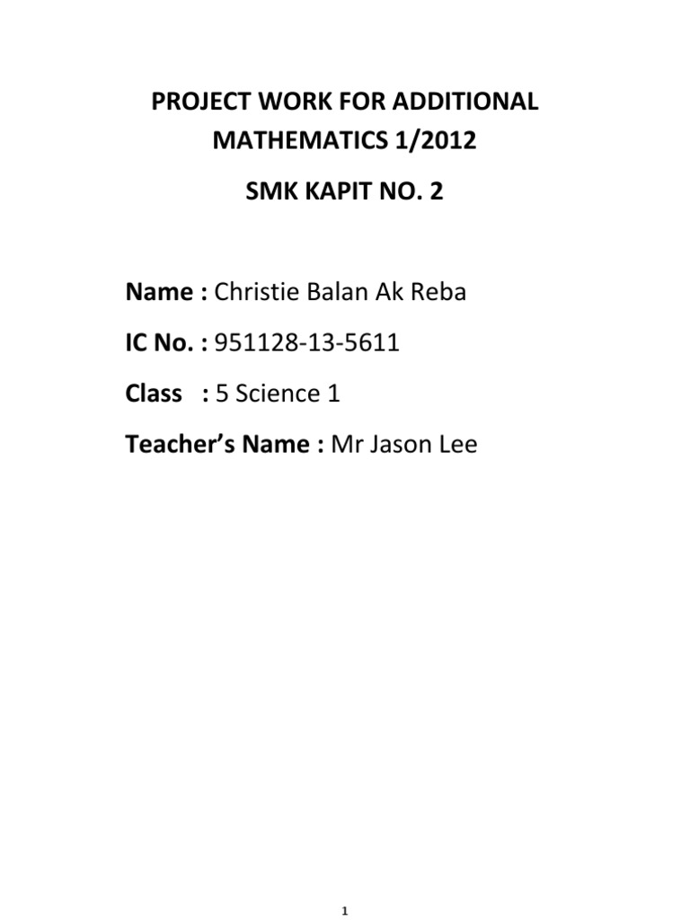 Project Work For Additional MATHEMATICS 1/2012 SMK Kapit No. 2 ...