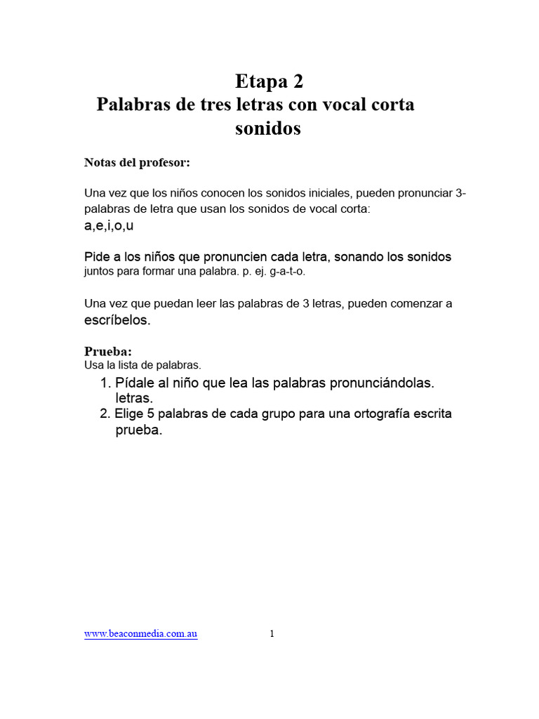 Alfabetización 2 Palabras de Tres Letras - 16 PDF | PDF