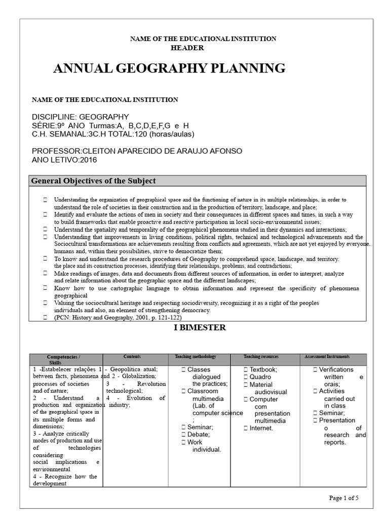 Geography Planning 9th Grade | PDF | Geography | Globalization