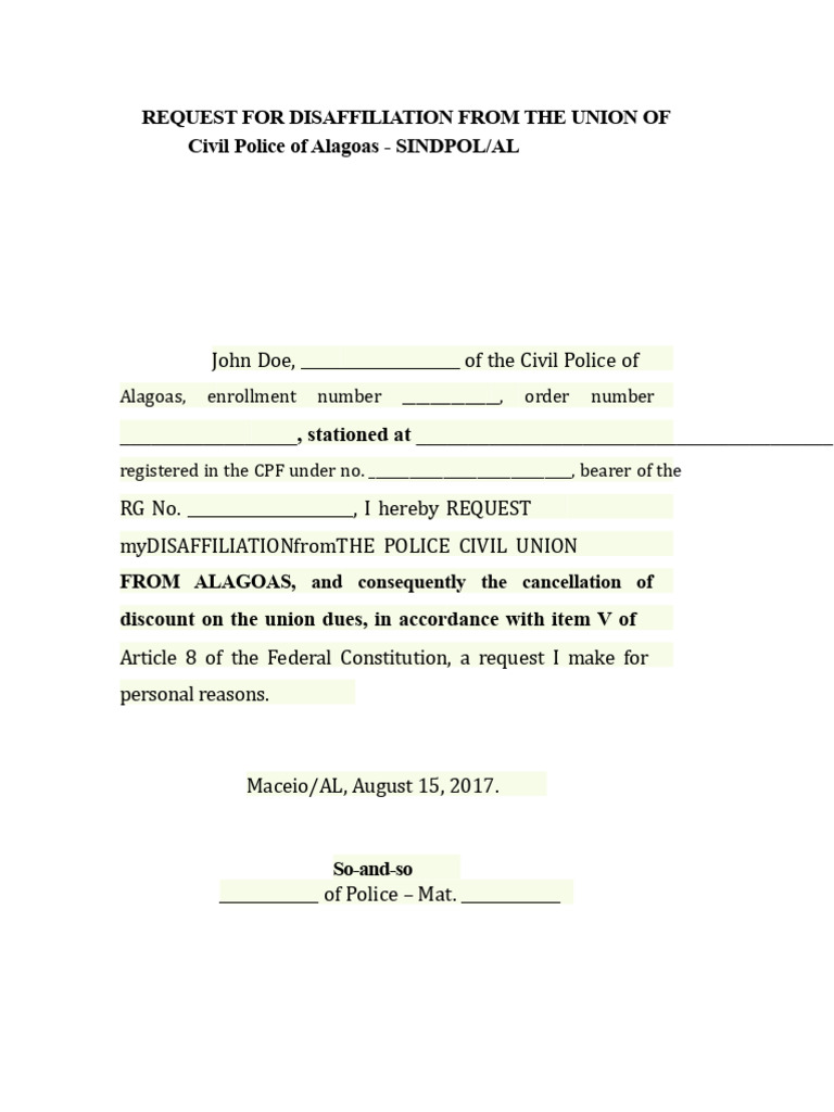 Disaffiliation Request from SINDPOL/AL | PDF