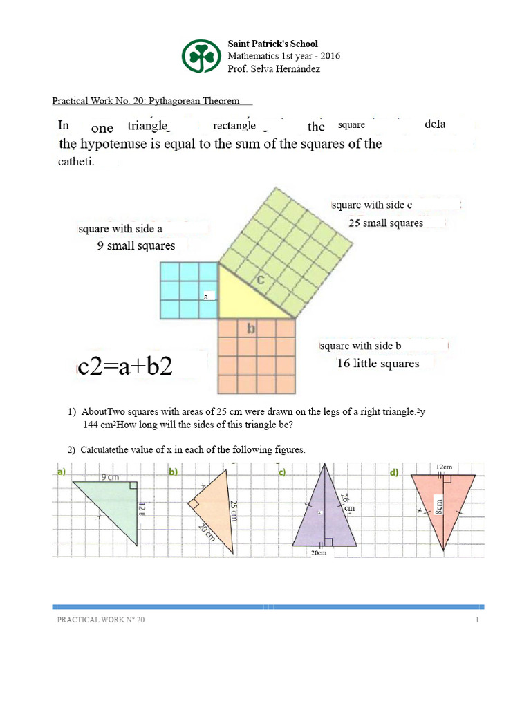 Pythagorean Theorem Practical Exercises | PDF
