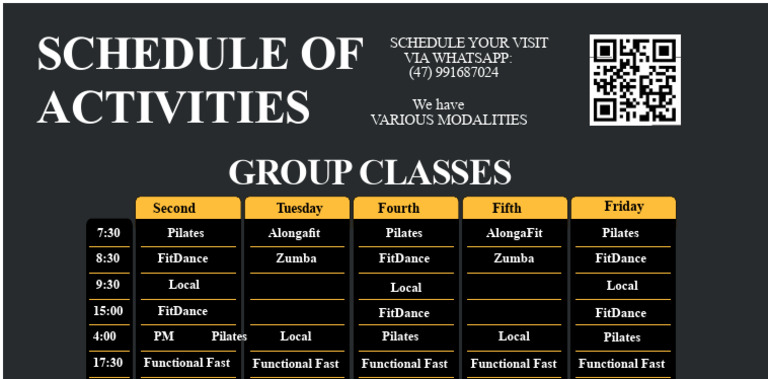 Weekly Fitness Class Schedule | PDF