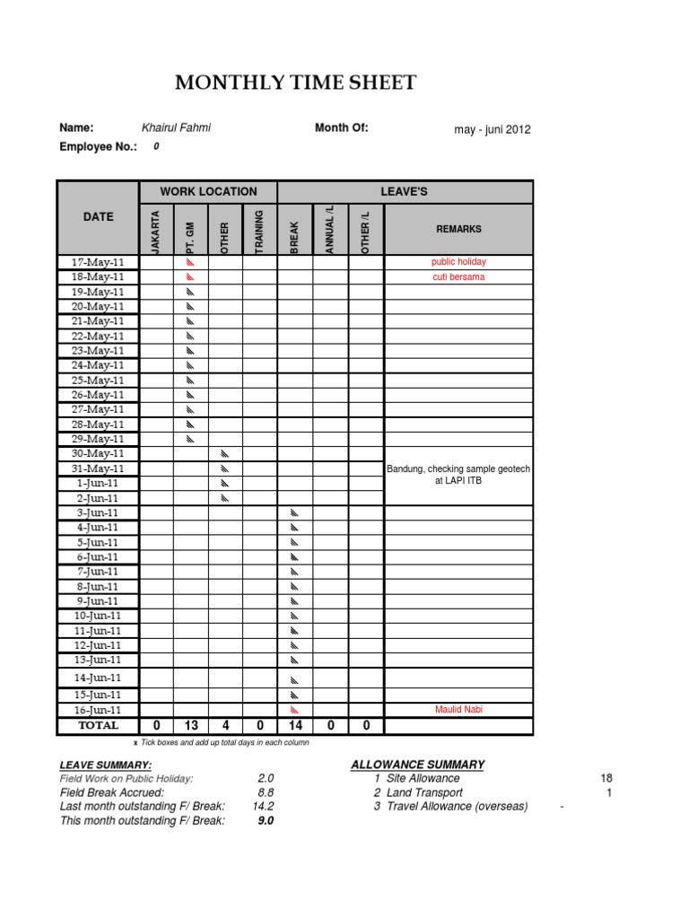 Time Sheet KF | PDF