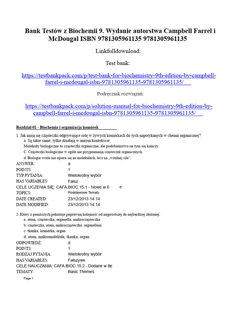 Biochemia, wydanie 9, autorzy Campbell, Farrel i McDougal, ISBN, bank ...