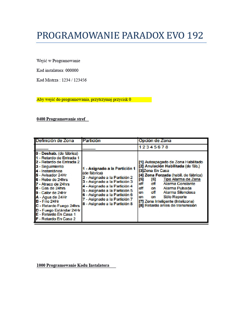 PROGRAMOWANIE PARADOX EVO 192 v1 | PDF