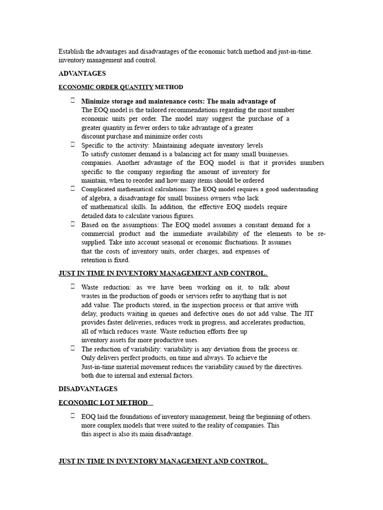 Establish The Advantages and Disadvantages of The Economic Order ...