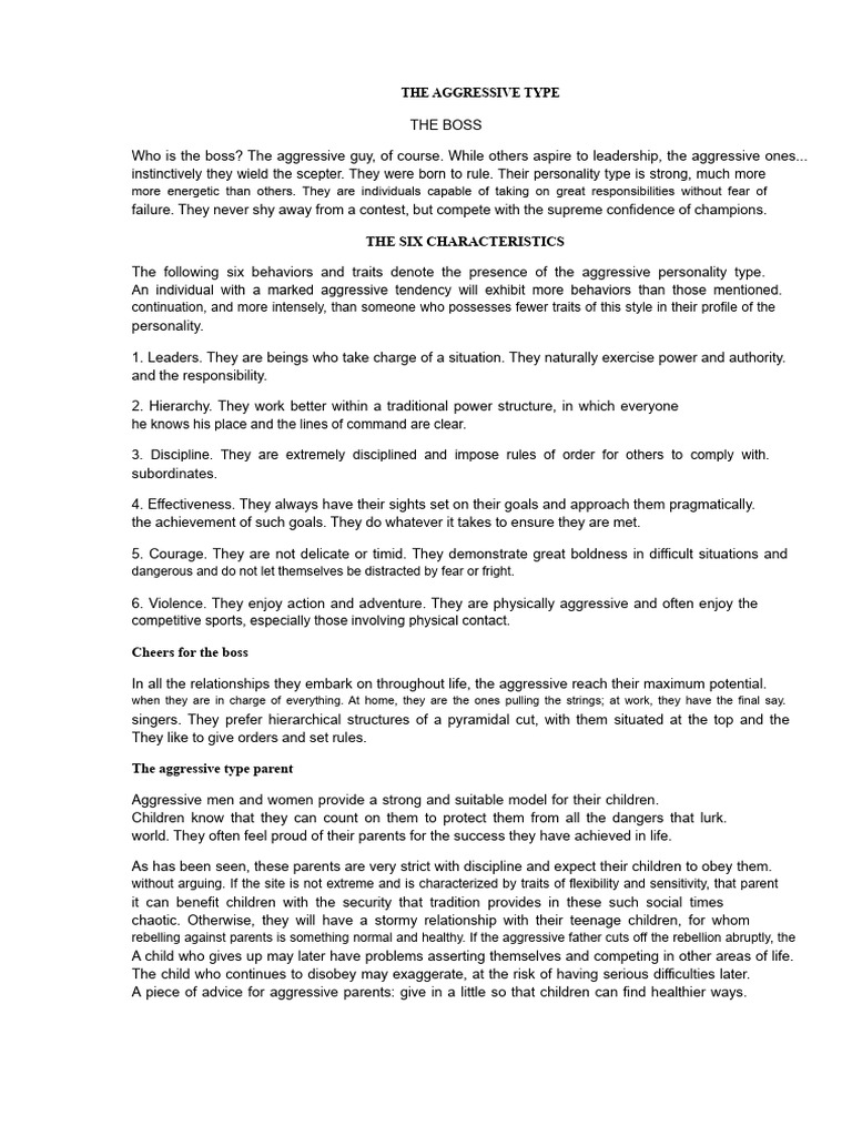 Understanding Aggressive Personality Traits | PDF | Leadership | Self ...