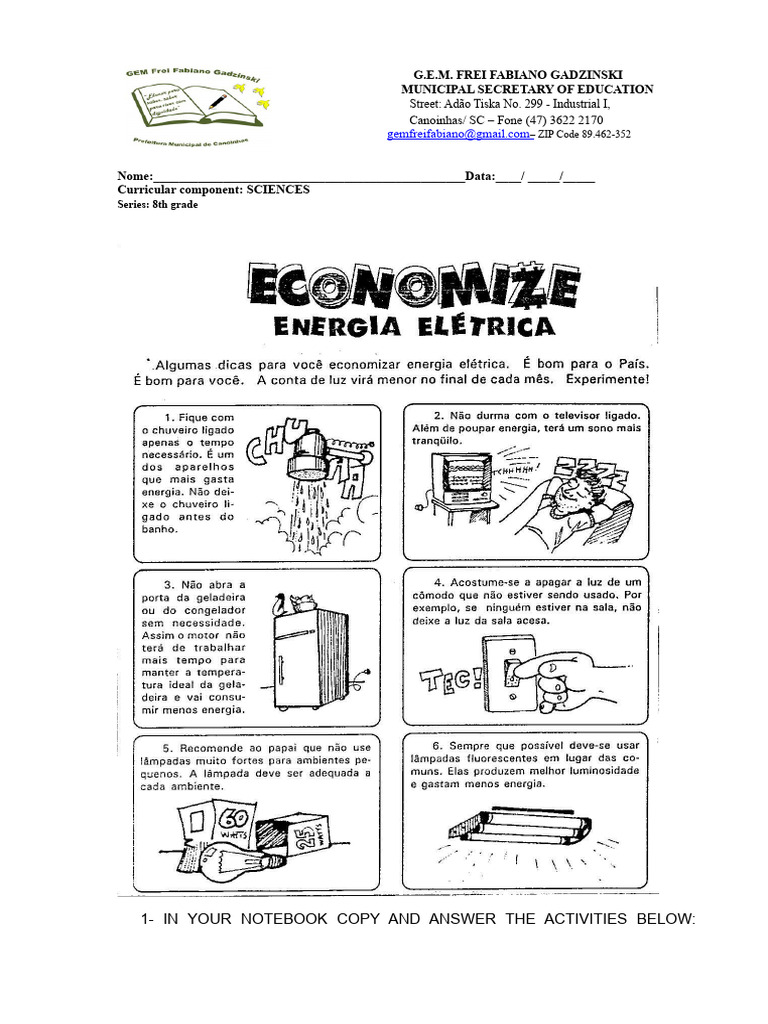 8th Grade Science Activities on Energy Conservation | PDF