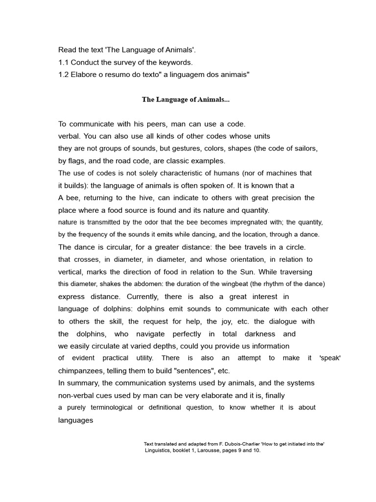 The Language of Animals Text | PDF