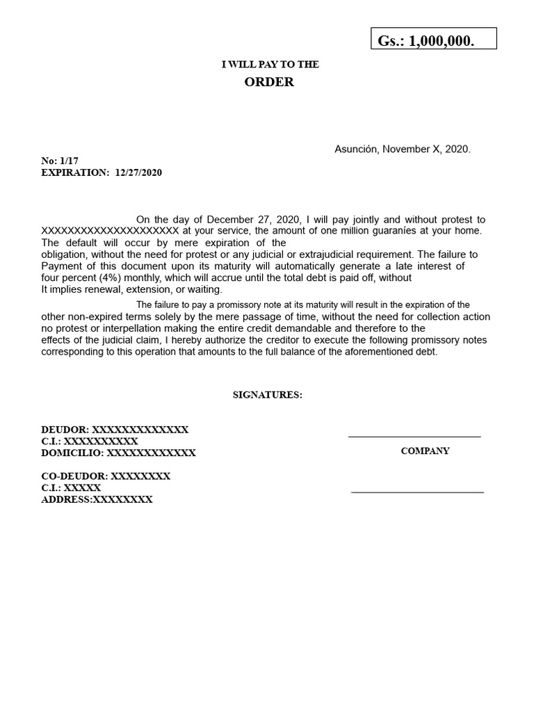 Model Promissory Note To The Order | PDF