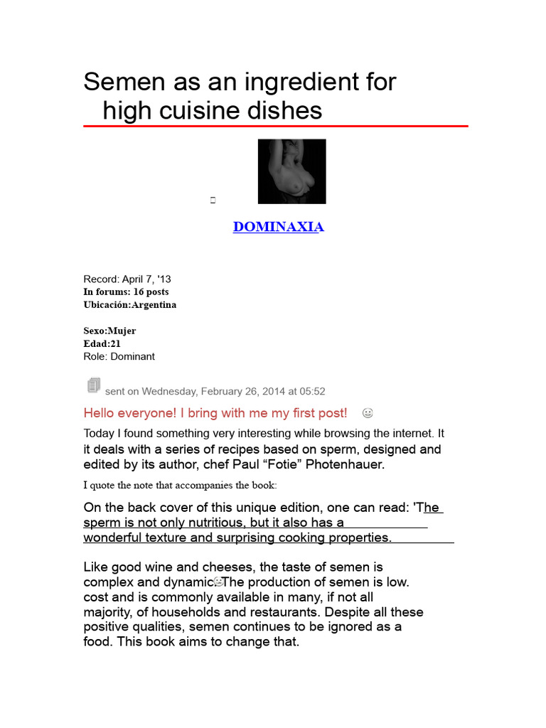 Unique Recipes Using Semen in Cuisine | PDF | Taste | Drink