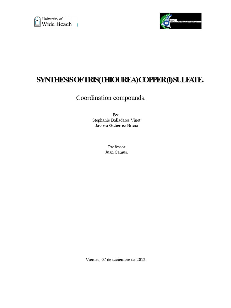 Synthesis of Copper(I) Thiourea Complex | PDF | Coordination Complex | Ion
