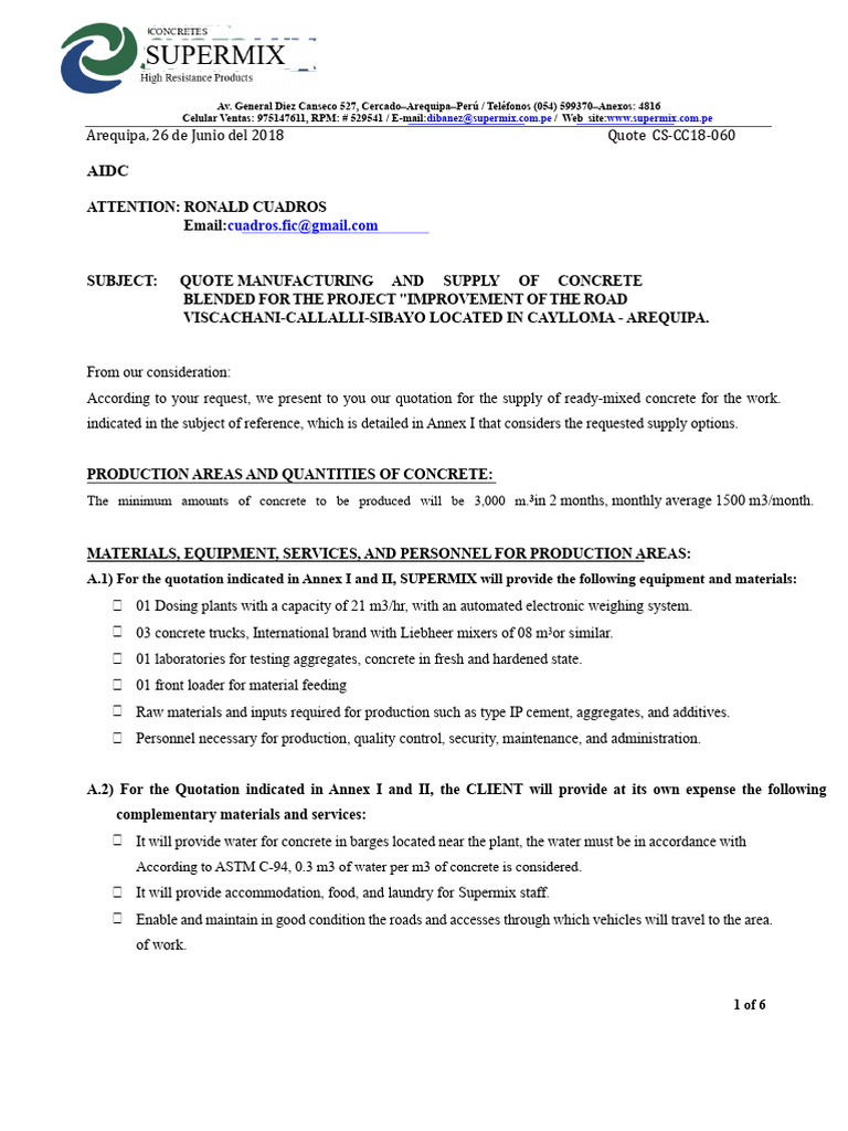 Concrete Supply Quotation for Road Project | PDF | Concrete | Insurance