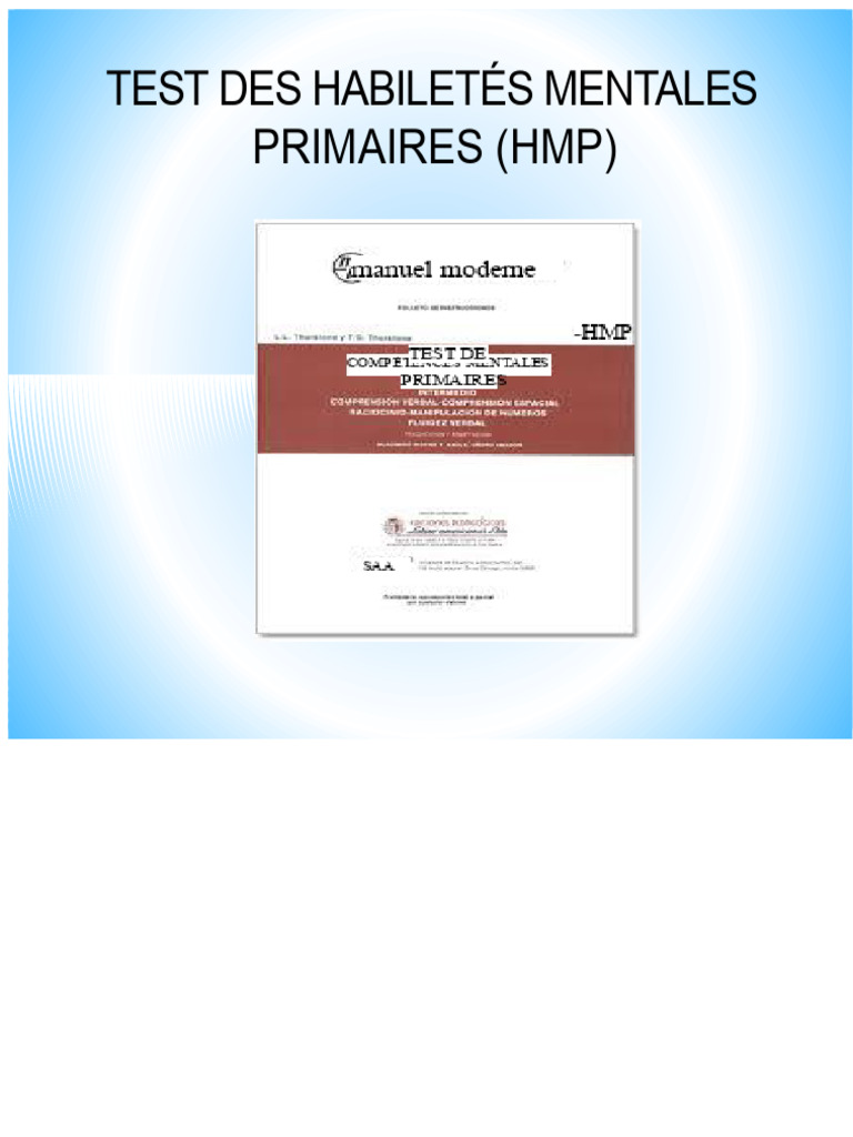 Test des Habiletés Mentales Primaires | PDF | Intelligence | Apprentissage