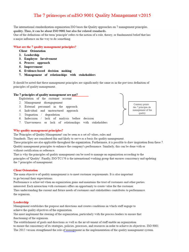 7 Principles of ISO 9001 Quality Management | PDF | Quality Management ...