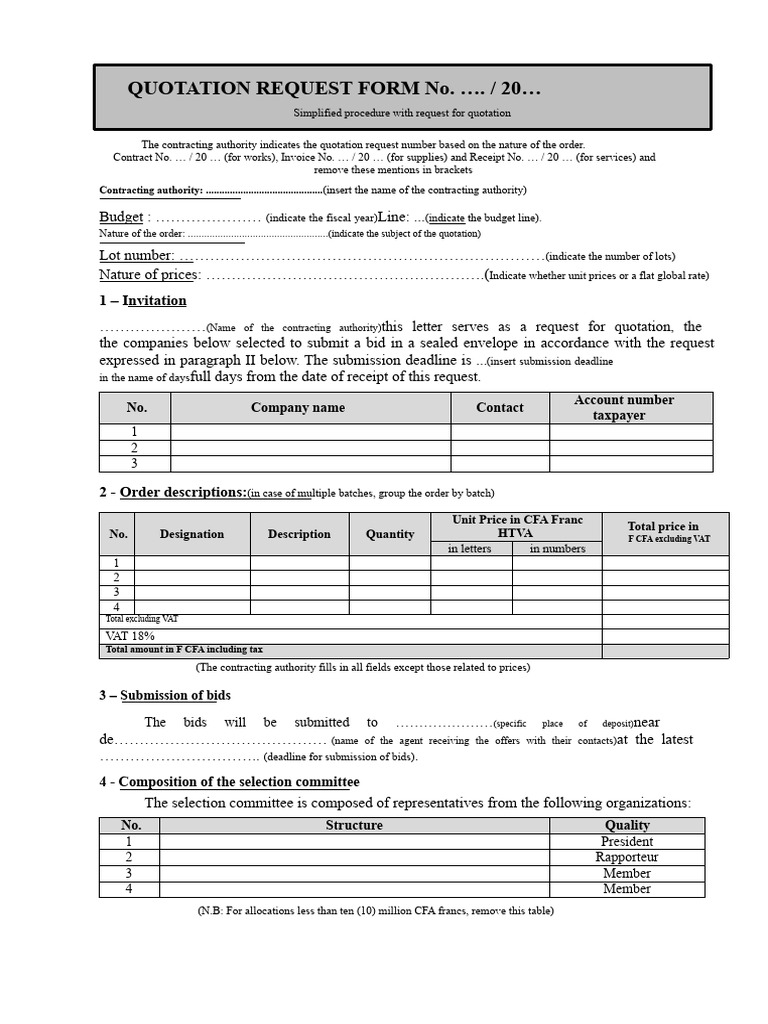 Quotation Request Form Template | PDF | Public Finance | Economies