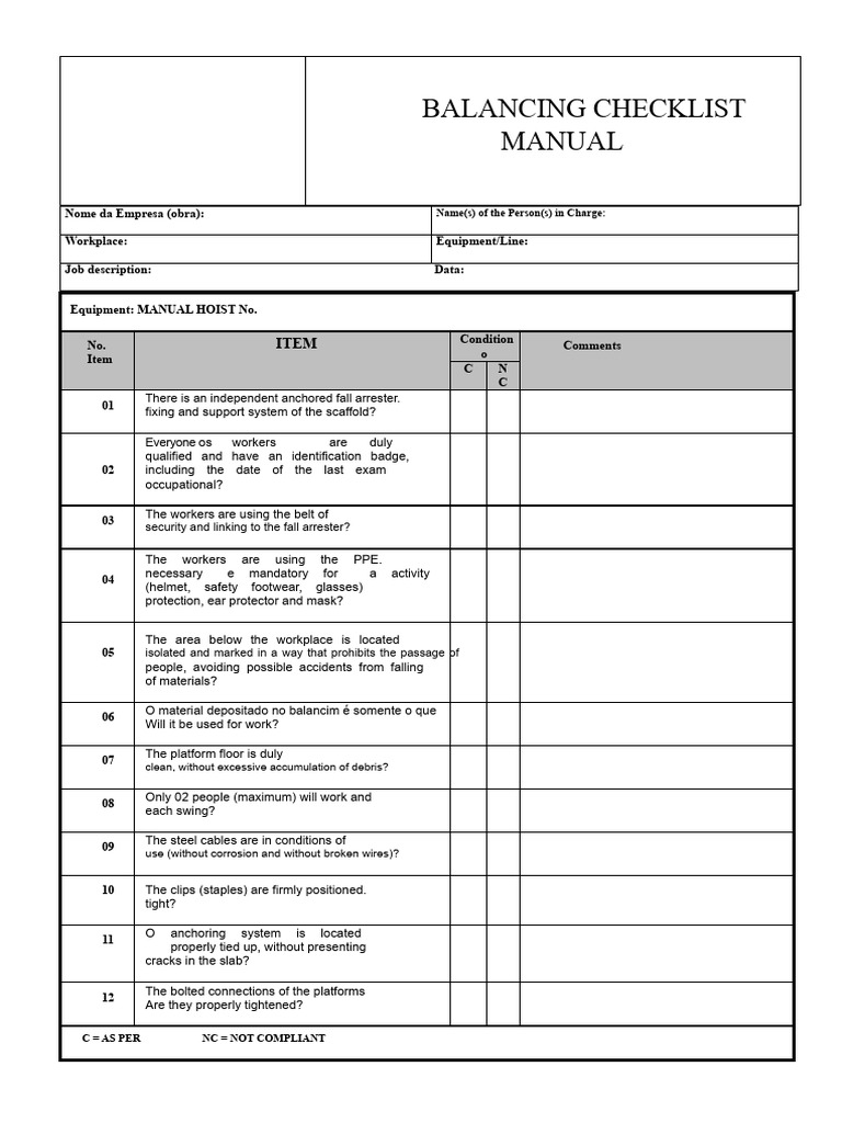 Safety Checklist for Manual Hoist Use | PDF | Personal Protective ...
