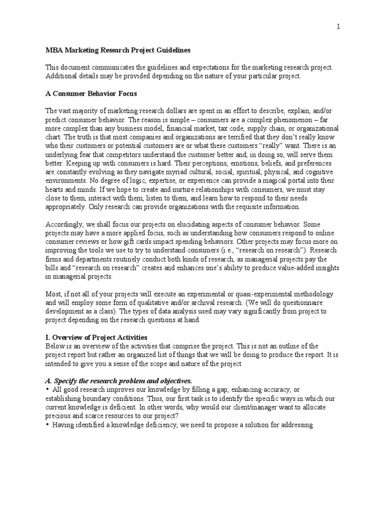 MBA Marketing Research Project Guidelines | PDF | Marketing Research ...