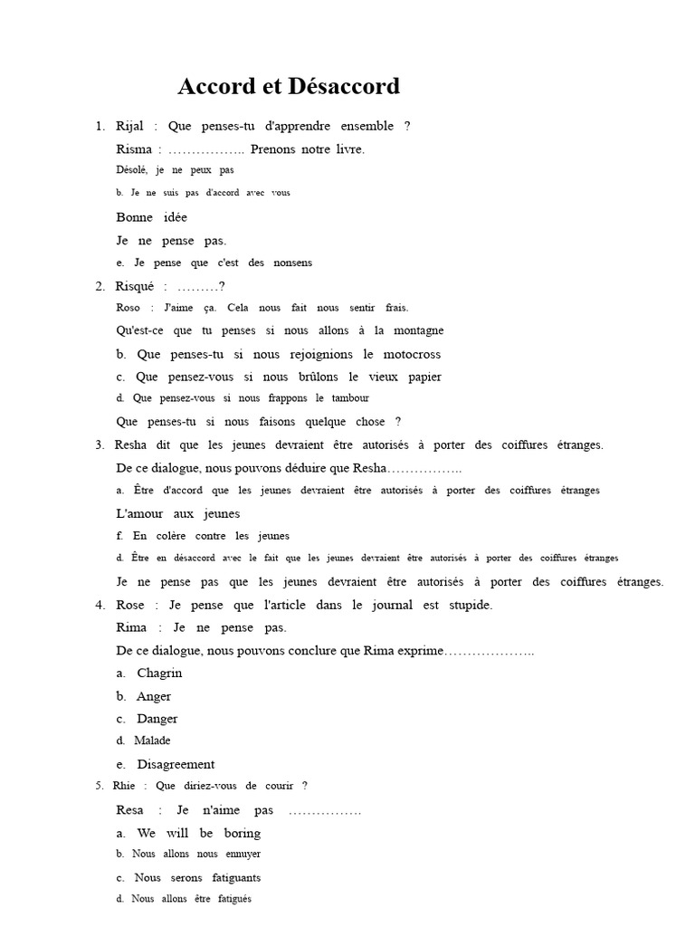 Accord et désaccord dans les dialogues | PDF