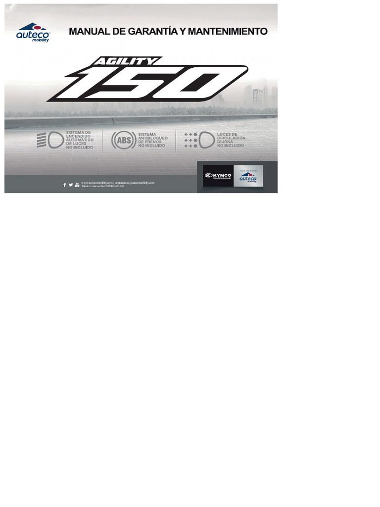 Kymco AGILITY 150 Warranty and Maintenance Manual. | PDF | Motor Oil ...