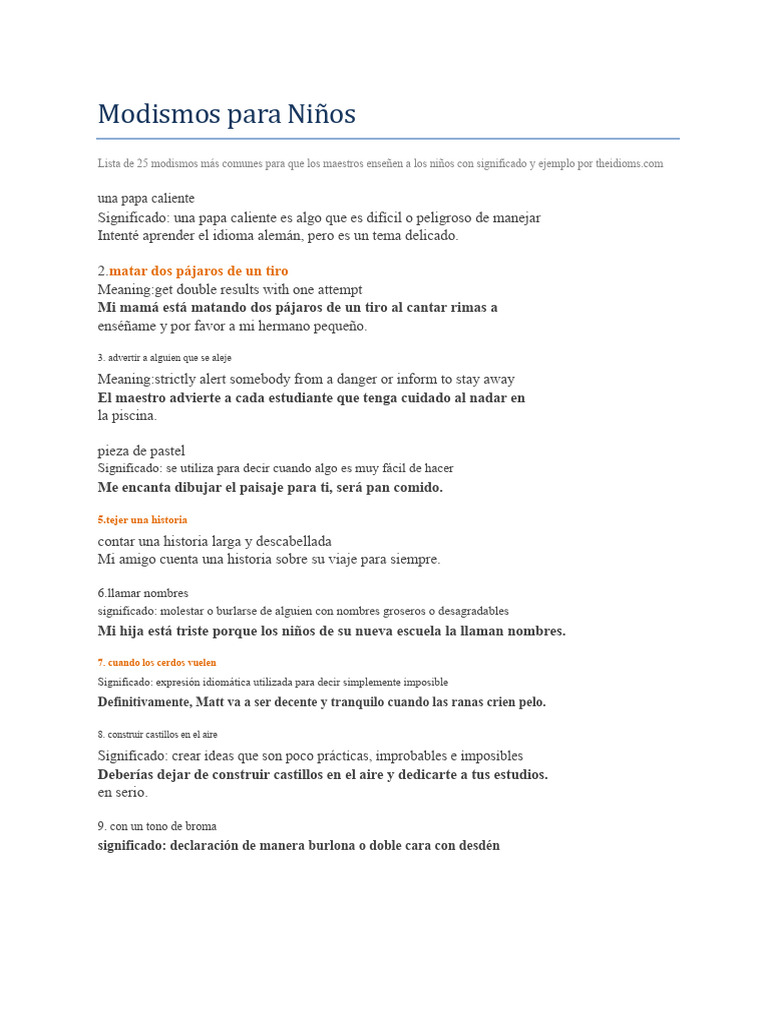 Modismos para Niños PDF | PDF