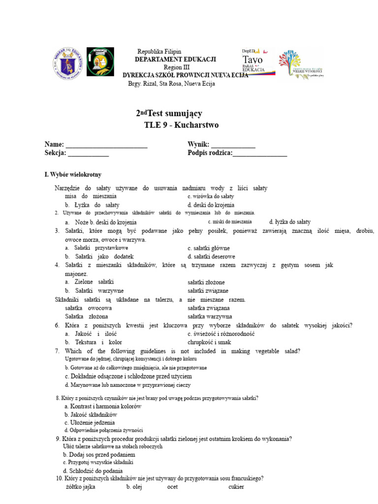 Test Sumatywny TLE 9 | PDF