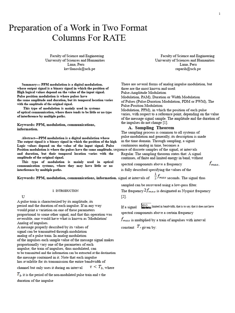 Preparation of a Two-Column Format Paper for RATE | PDF | Sampling ...