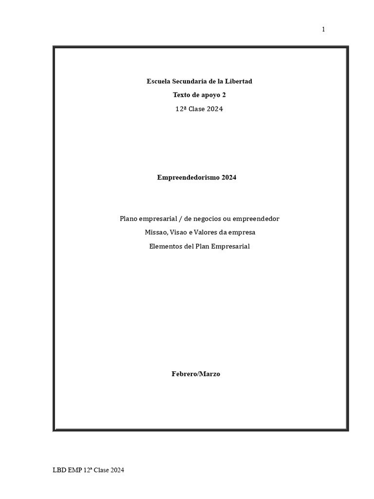 Plan Empresarial 12 Clase 2024 | PDF | Plan de negocios | Iniciativa ...