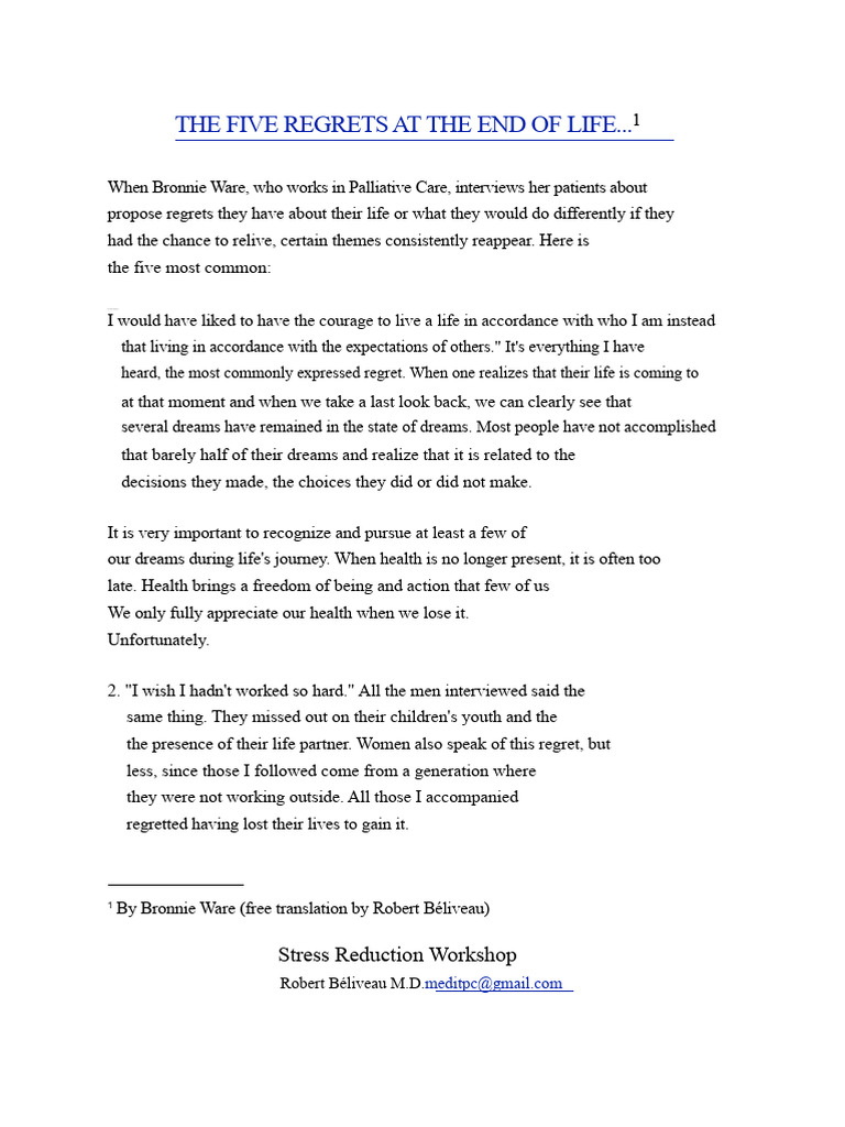 06 The 5 Regrets at the End of Life | PDF | End Of Life Care | Social ...