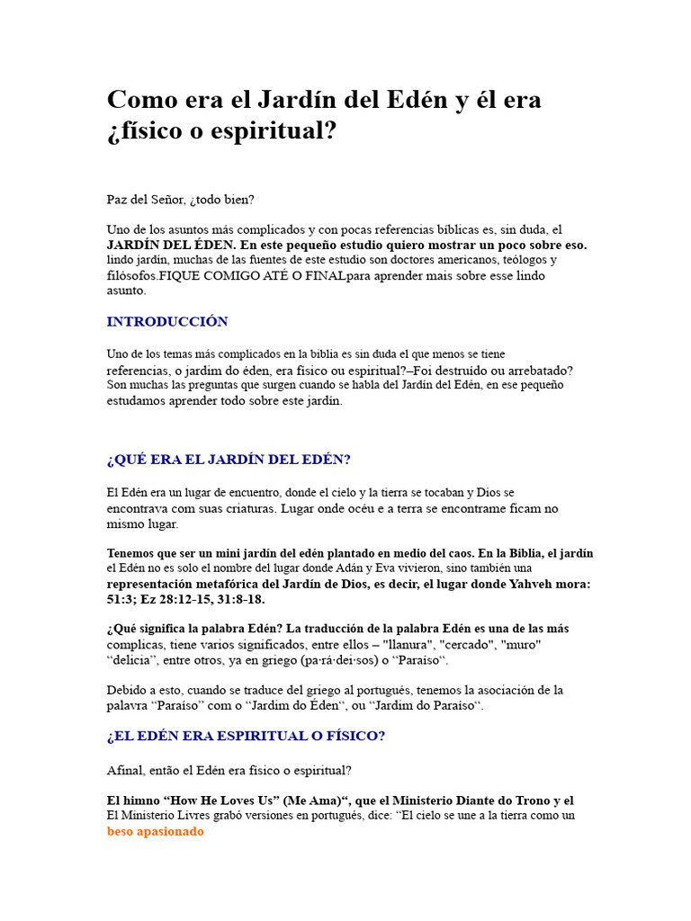 ¿Cómo Era El Jardín Del Edén y Era Físico o Espiritual? | PDF | Jardín ...