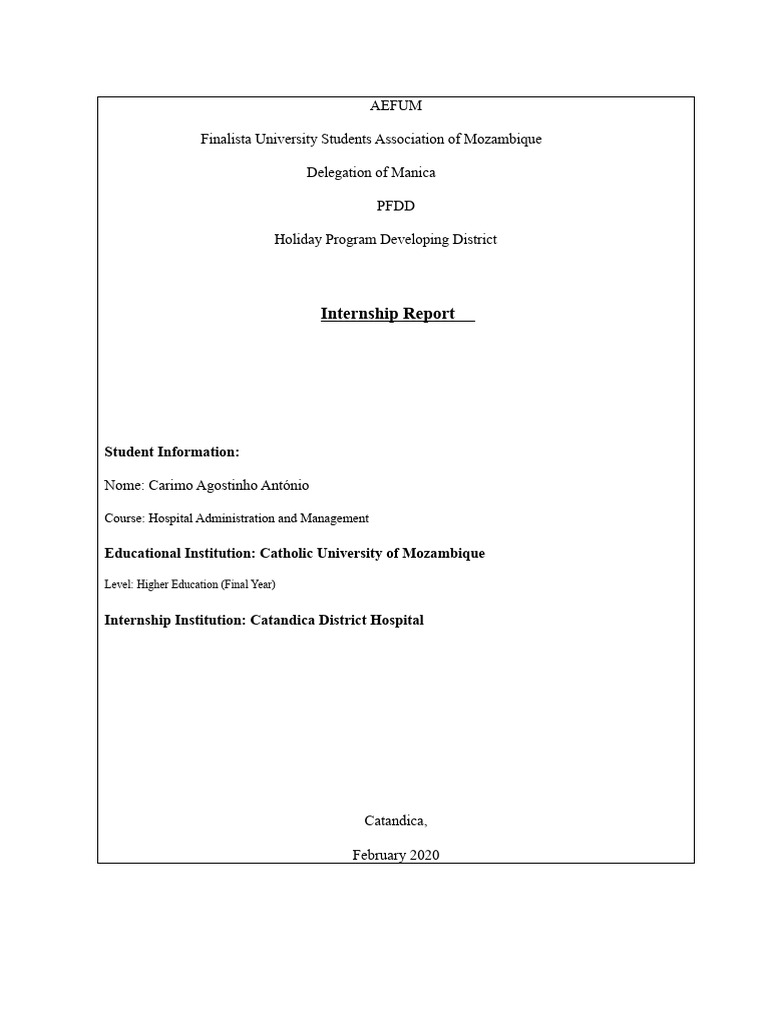 internship report catandica | PDF | Human Resources | Hospital