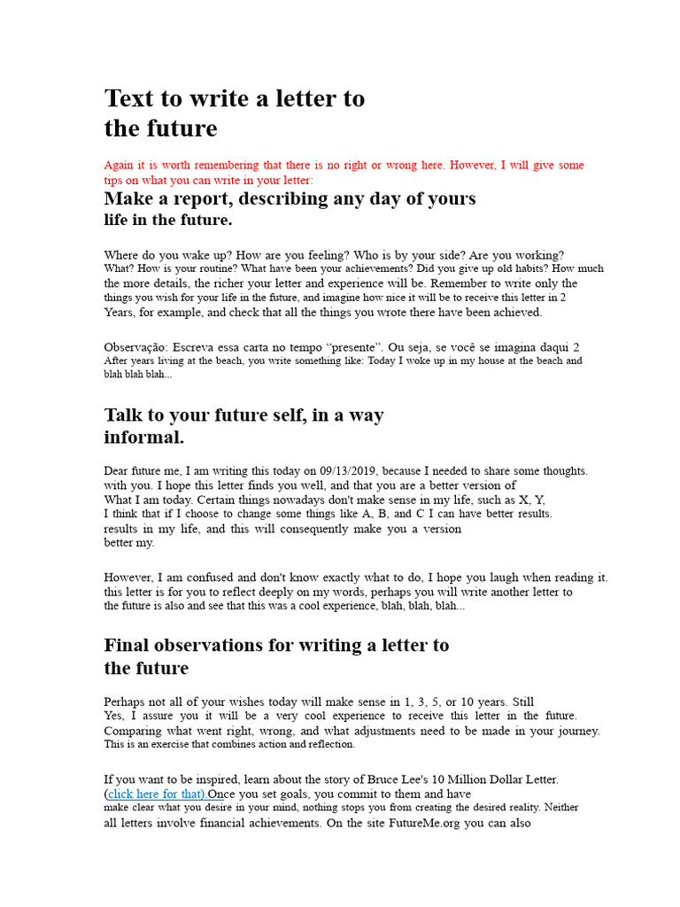 Text To Write A Letter To The Future | PDF | Psychological Concepts