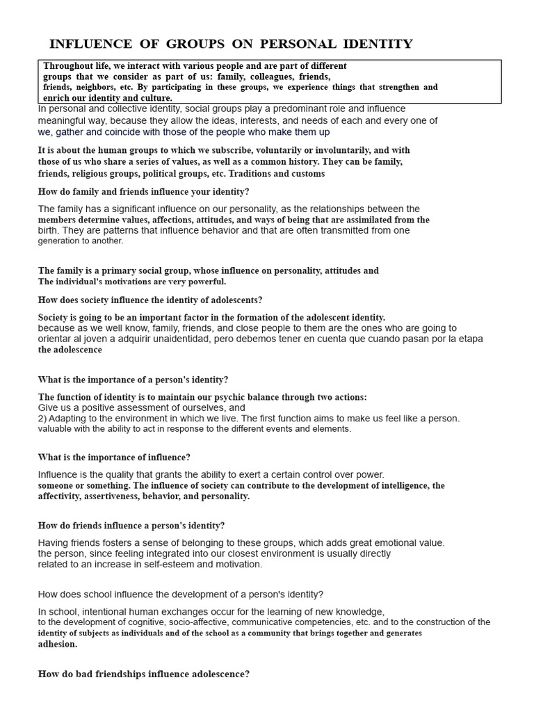 Groups' Impact on Personal Identity | PDF | Adolescence | Identity ...